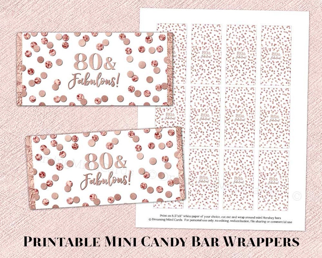 Printable Mini Candy Bar Wrapper Labels 80 and Fabulous Birthday Party ...