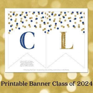 Printable Class of 2024 Graduation Banner Blue and Gold Glitter ...