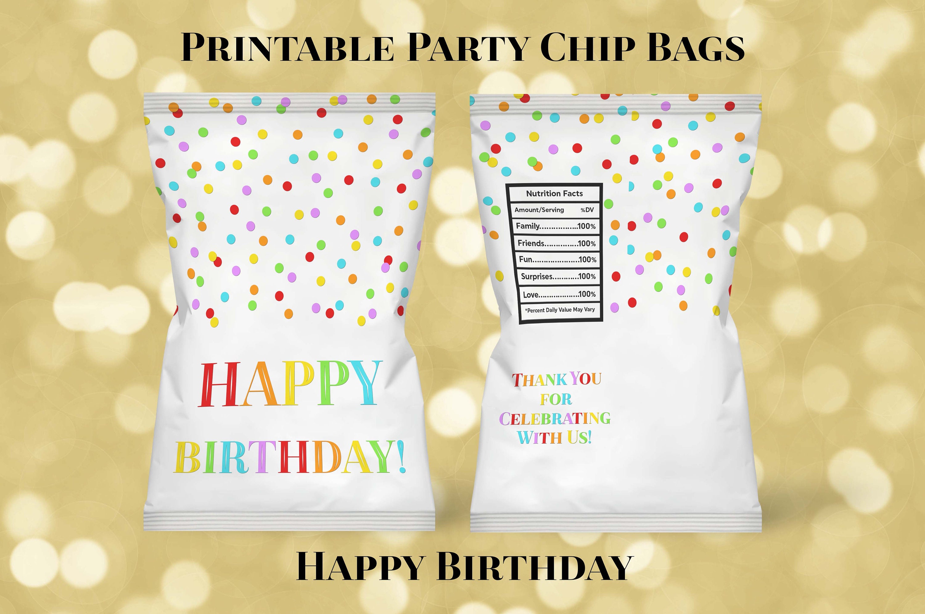 Printable Mini Chip Bag Happy Birthday Rainbow Confetti - Etsy UK
