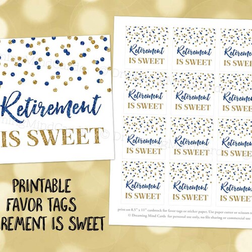 Printable Happy Retirement Favor Tags Gold Black Confetti | Etsy