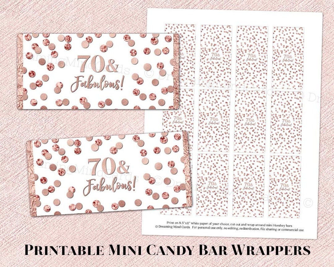 Printable Mini Candy Bar Wrapper Labels 70 and Fabulous Birthday Party ...
