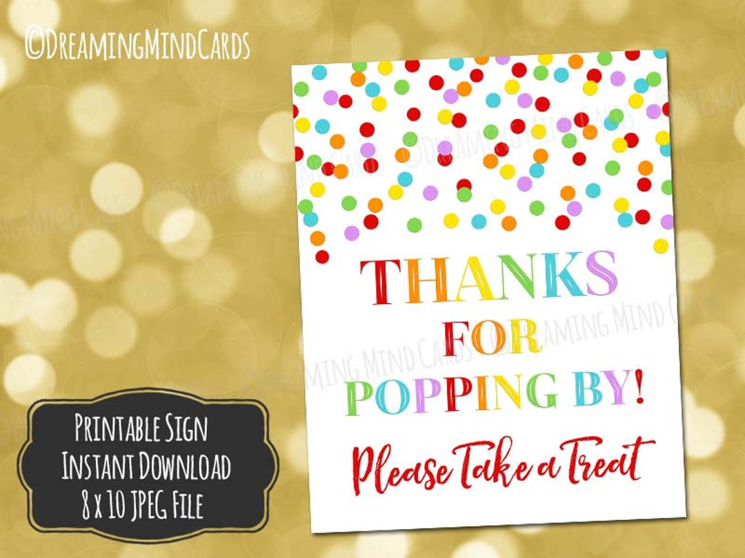 Printable Thanks for Popping by Popcorn Bar Sign 8x10 5x7 Rainbow ...