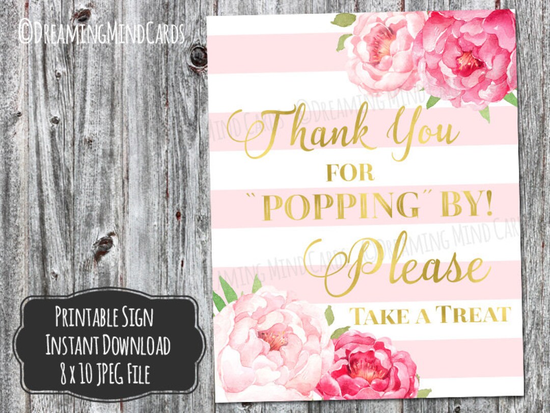 Printable Thanks for Popping by Popcorn Bar Sign 8x10 Pink Watercolor ...