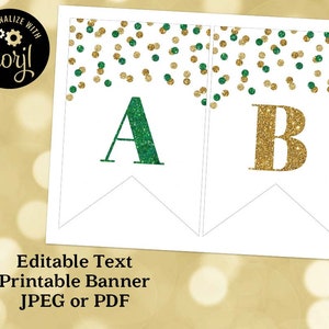 Printable Editable Text Banner Green and Gold Confetti Digital Download ...