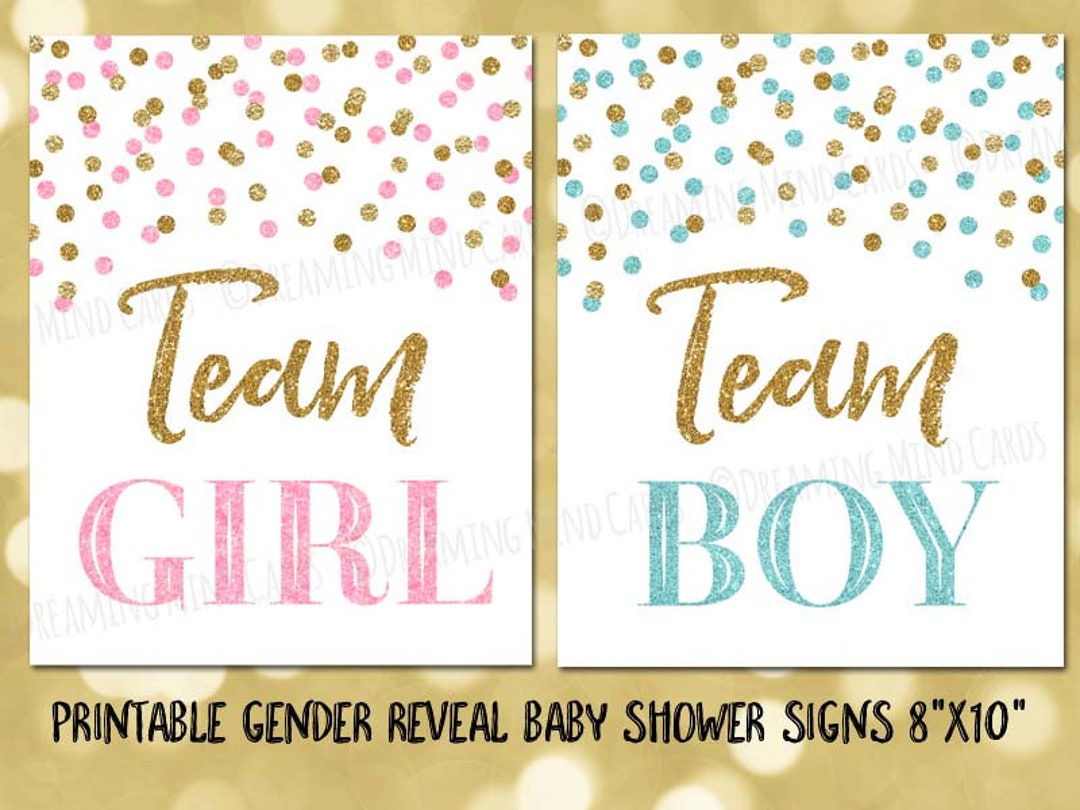 Printable Team Girl Team Boy Signs 8x10 and 4x6 Pink Blue Gold Glitter ...