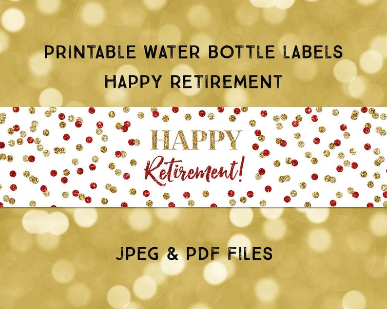 Printable Water Bottle Labels Happy Retirement Red Gold - Etsy