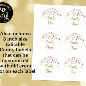 Printable Editable Text Round Favor Tags Pink Gold Glitter Confetti ...