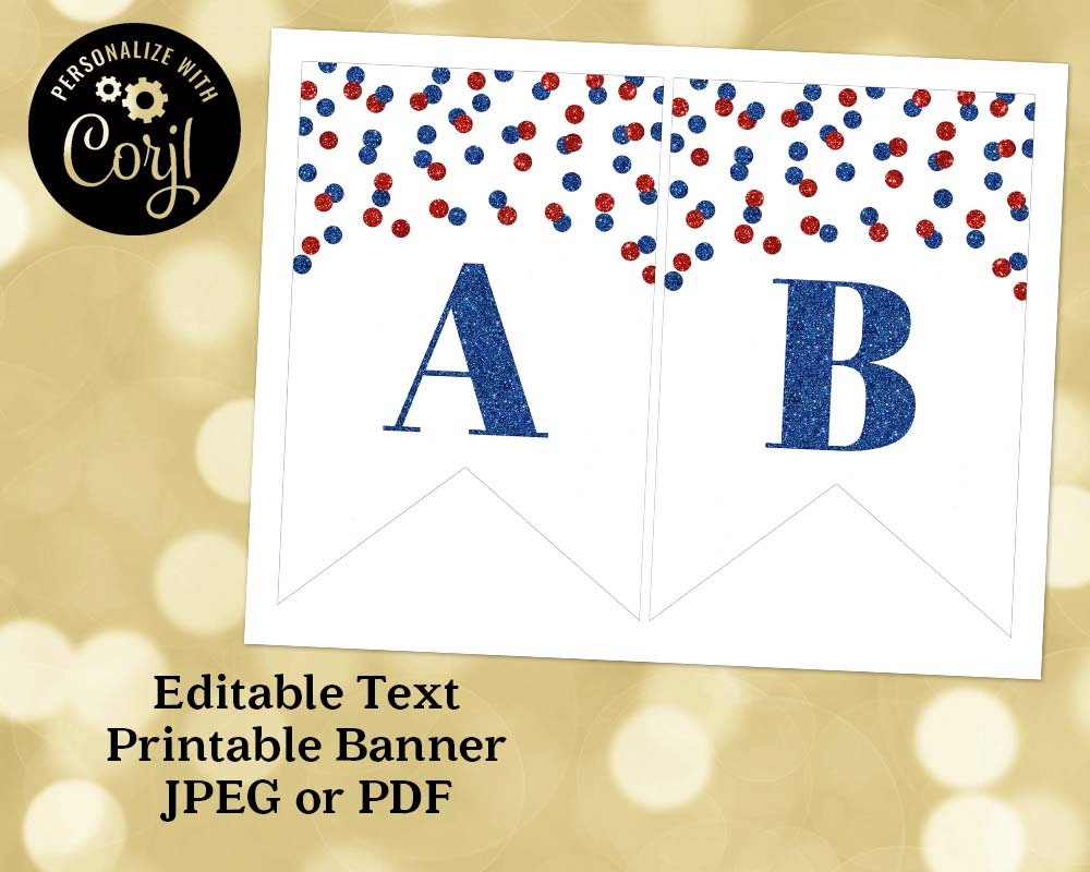 Printable Editable Text Banner Red and Blue Confetti Digital - Etsy