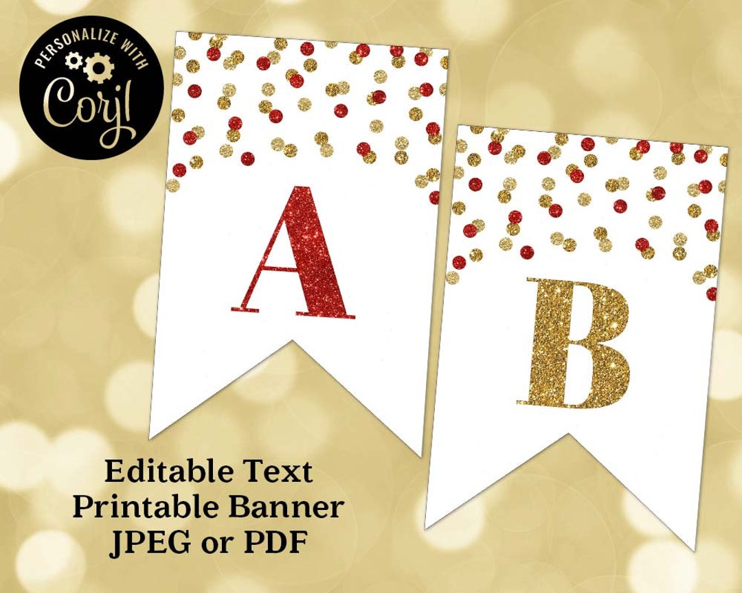 Printable Editable Text Banner Red and Gold Confetti Digital Download ...