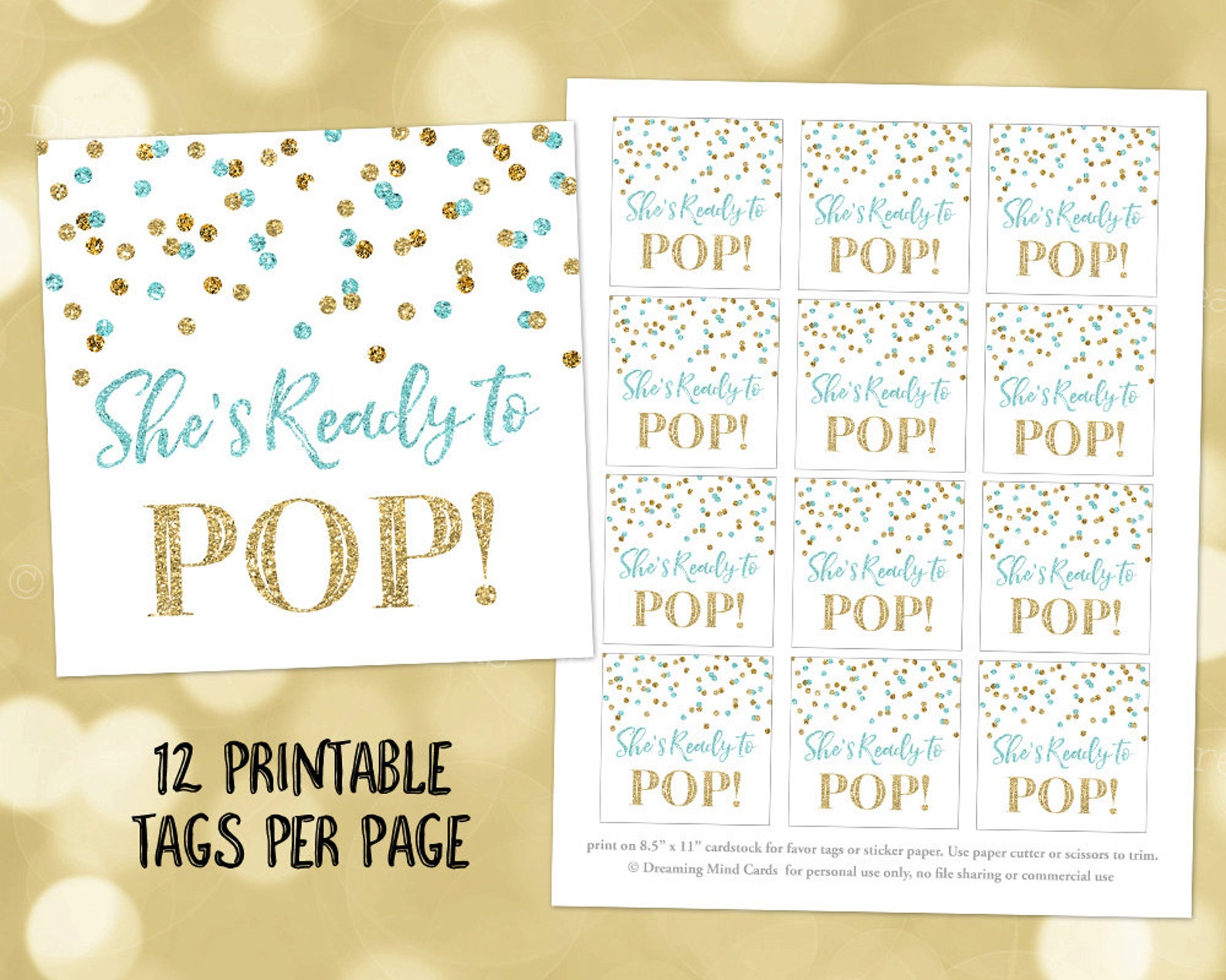 Printable She's Ready to Pop Favor Tags Blue and Gold - Etsy