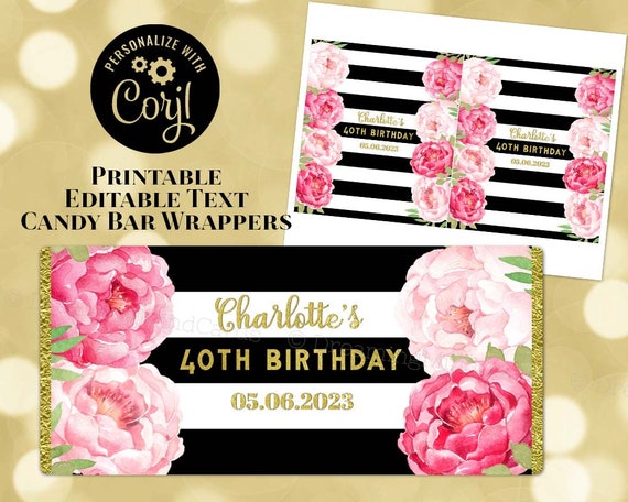 Editable Printable Candy Bar Wrapper Labels Pink Watercolor - Etsy