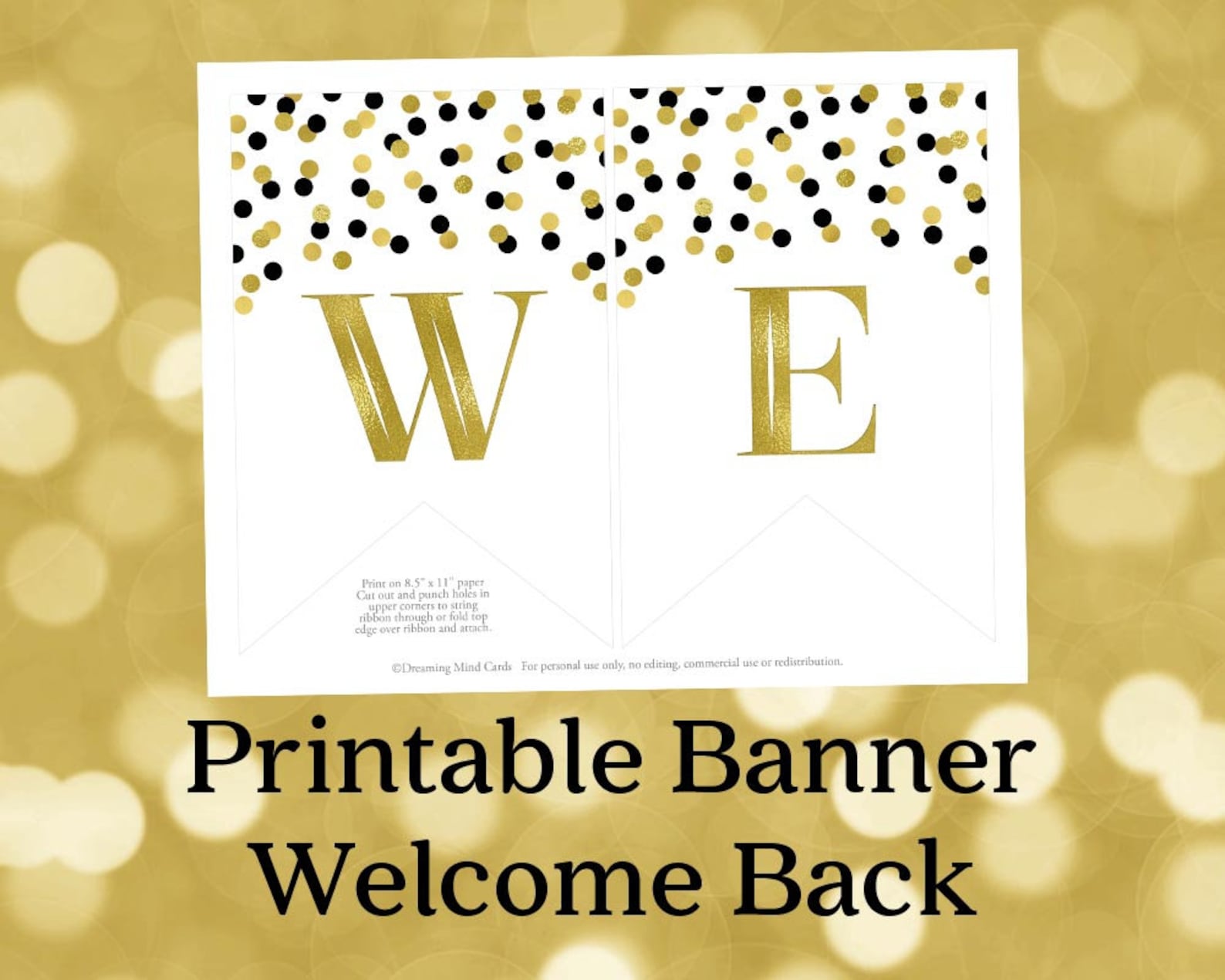 Printable Welcome Back Banner Black Gold Confetti Bunting - Etsy Australia