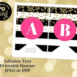 Printable Editable Text Banner Pink Gold Confetti Digital Download ...