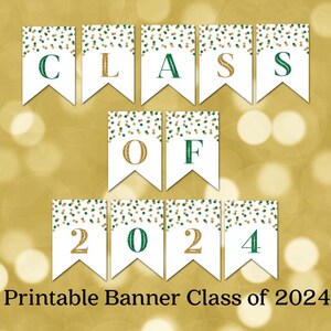 Printable Class of 2024 Graduation Banner Green and Gold Glitter ...