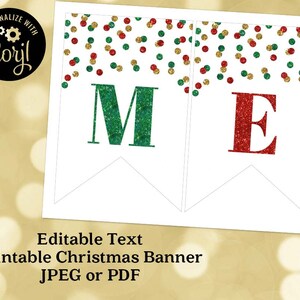 Printable Editable Text Christmas Holiday Banner Red Green and Gold ...
