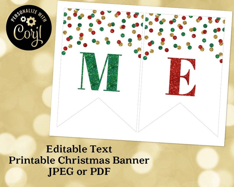 Printable Editable Text Christmas Holiday Banner Red Green and - Etsy