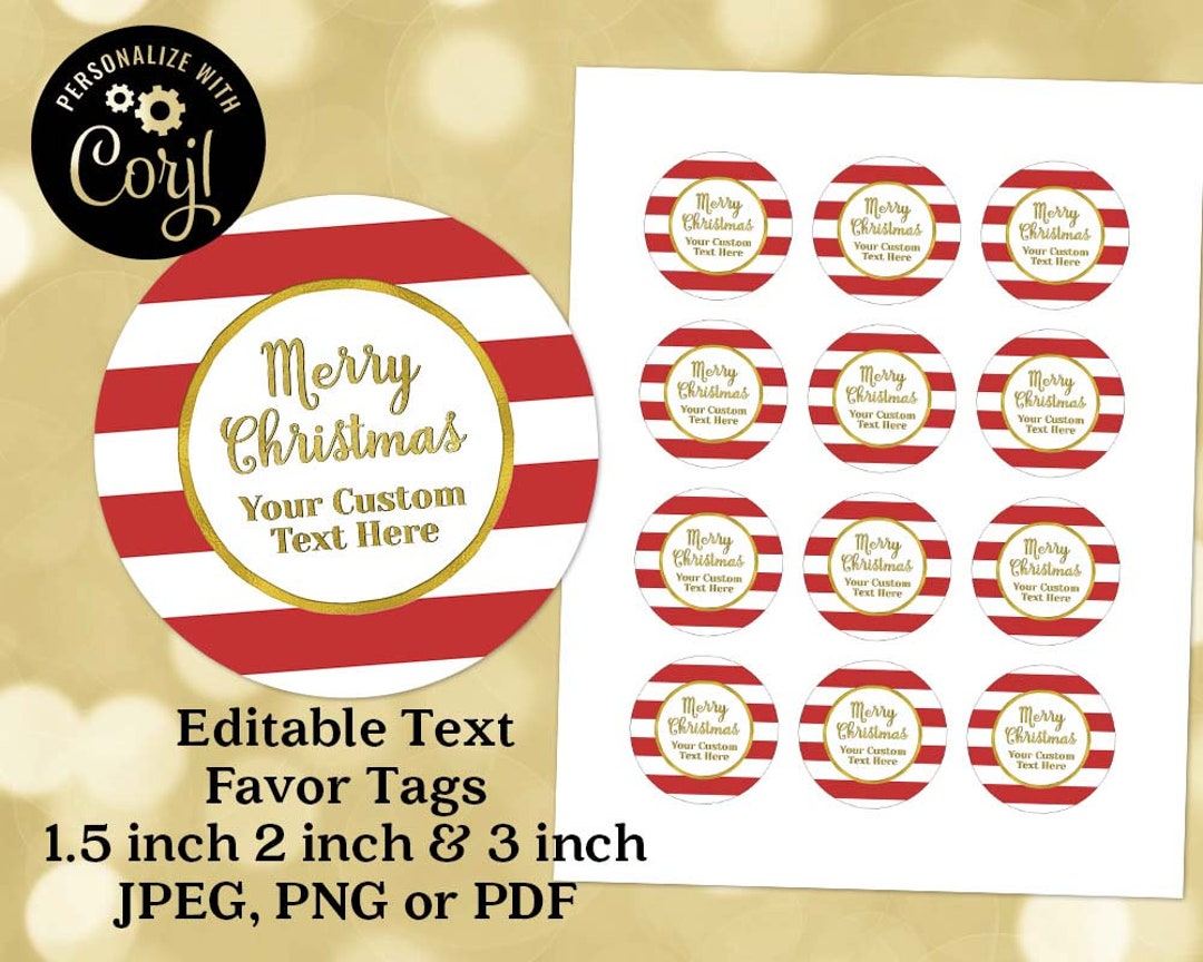 Printable Editable Text Round Tags Red and White Stripes With Gold ...