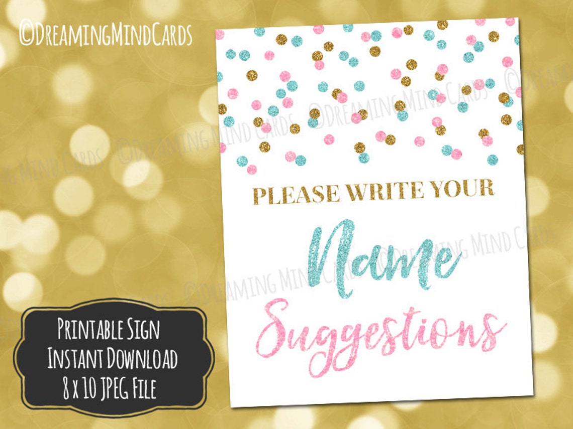 Printable Name Suggestions Sign 8x10 Light Pink Blue Gold | Etsy Canada
