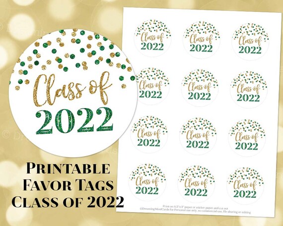 Printable Class of 2022 Graduation Party Round Tags Green and | Etsy