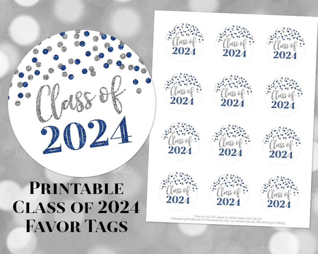Printable Class of 2024 Graduation Party Round Tags Dark Blue and ...