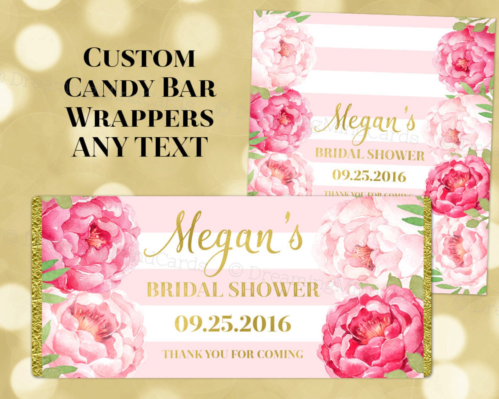 Custom Printable Candy Bar Wrapper Labels Pink Watercolor | Etsy