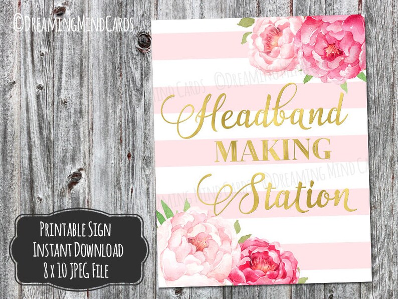 Printable Headband Making Station Sign 8x10 Pink Watercolor - Etsy
