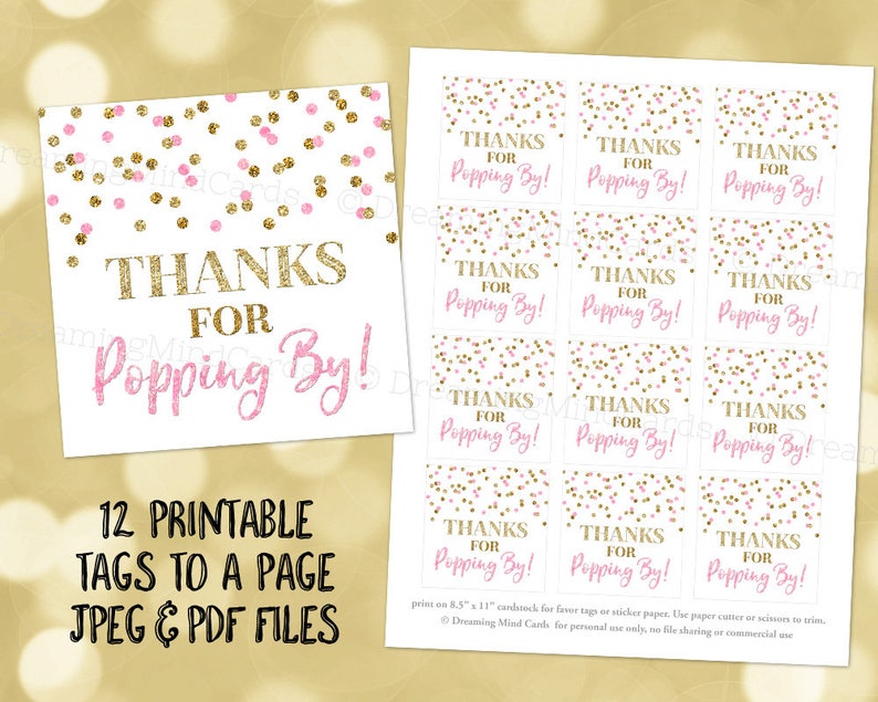 Printable Thank You for Popping by Favor Tags Light Pink Gold | Etsy
