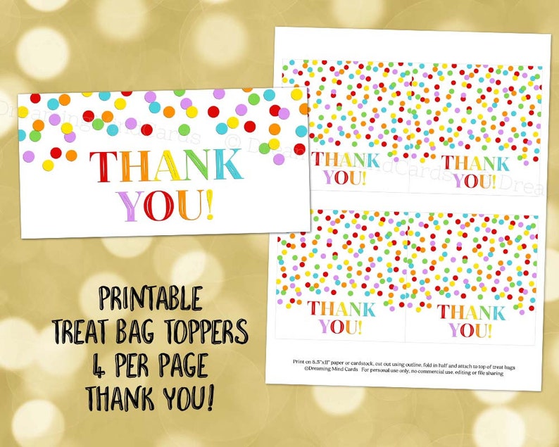 Printable Thank You Treat Bag Toppers Rainbow Confetti Baby Shower ...