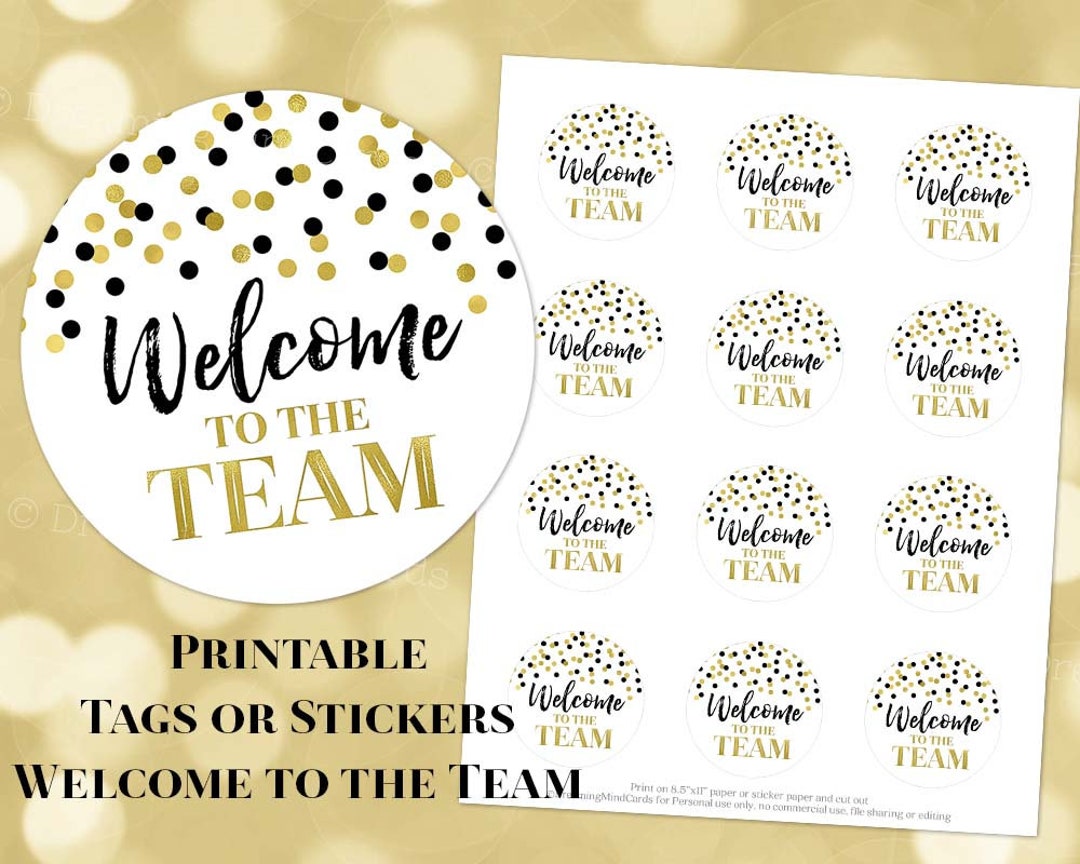 Printable Welcome to the Team Round Tags Black and Gold Confetti ...