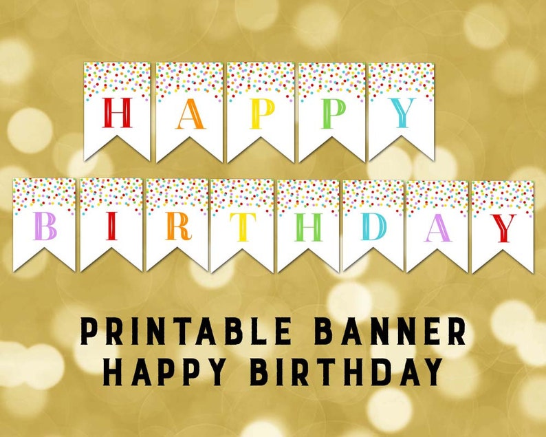 Printable Happy Birthday Banner Rainbow Confetti Bunting - Etsy