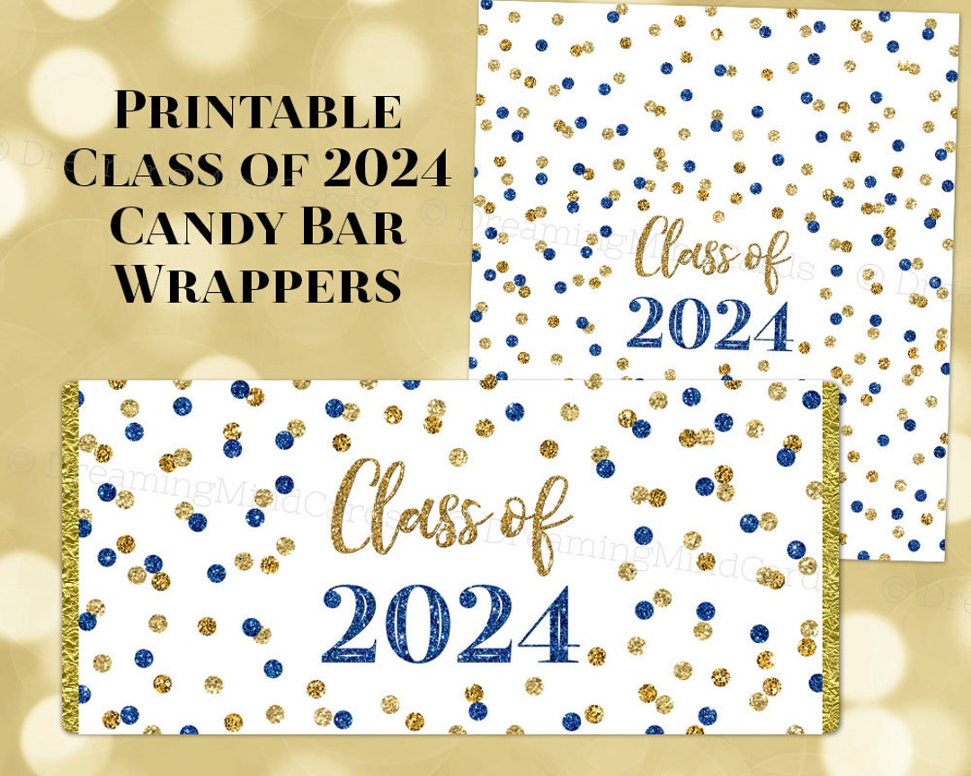 Printable Candy Bar Wrapper Graduation Party Class of 2024 Dark Blue ...