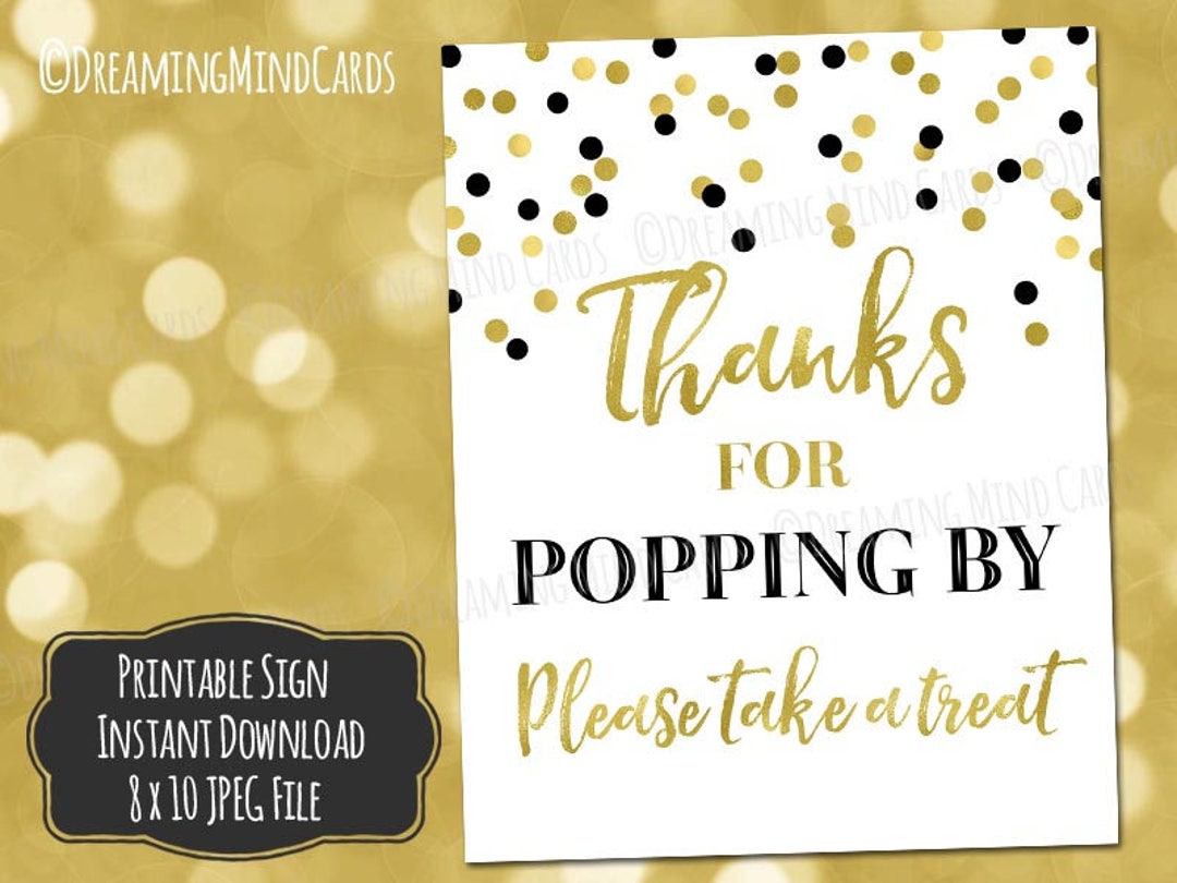 Printable Thanks for Popping by Popcorn Bar Sign 8x10 Black Gold ...