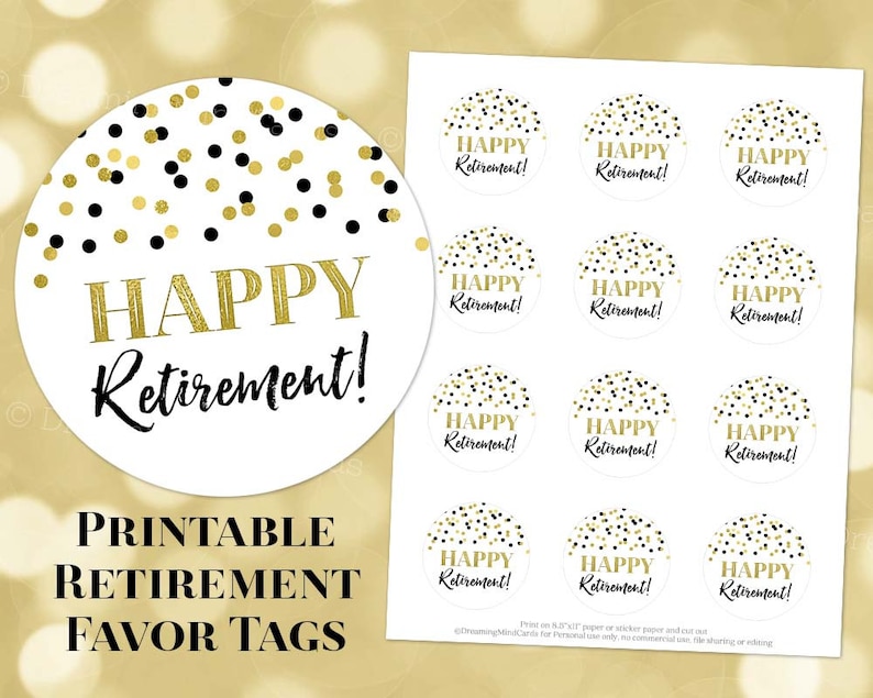 Printable Happy Retirement Party Round Tags Black and Gold - Etsy Canada