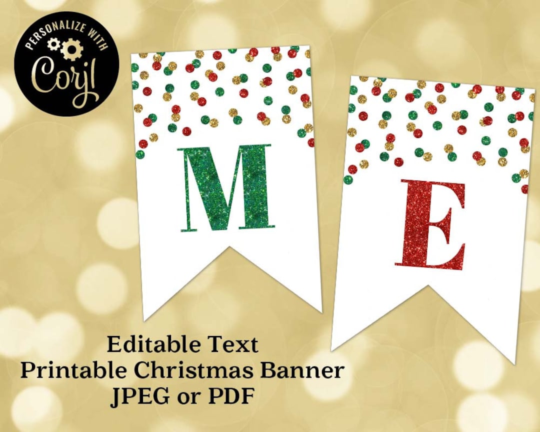 Printable Editable Text Christmas Holiday Banner Red Green and Gold ...