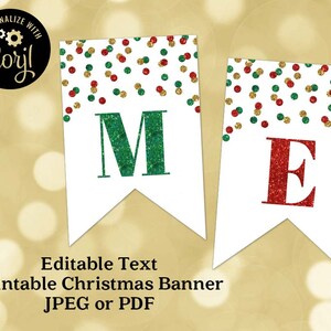 Printable Editable Text Christmas Holiday Banner Red Green and Gold ...