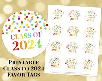 Printable Class of 2024 Graduation Party Round Tags Green and Gold ...