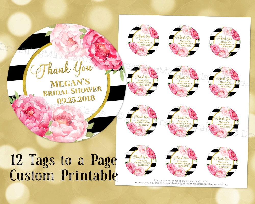 Printable Custom Text Printable Round Favor Tags Gold Black | Etsy Canada