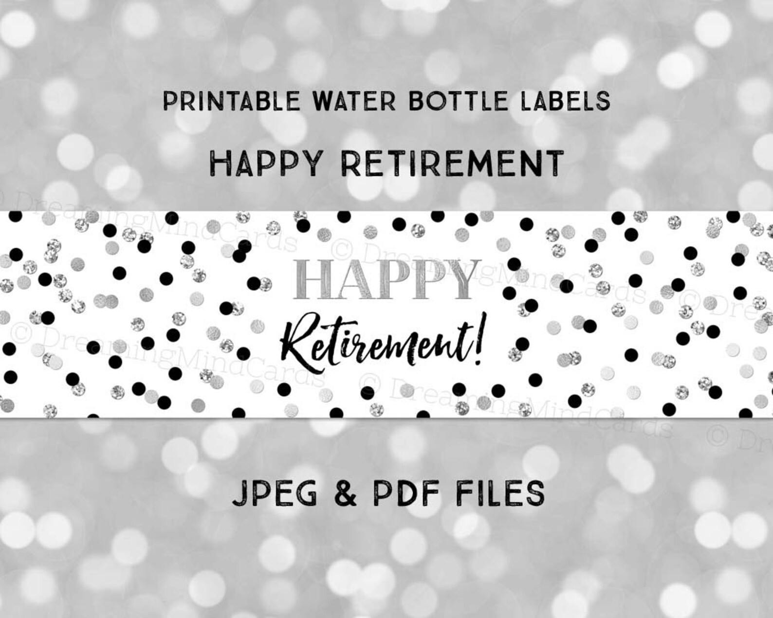 Printable Water Bottle Labels Happy Retirement Black Silver - Etsy