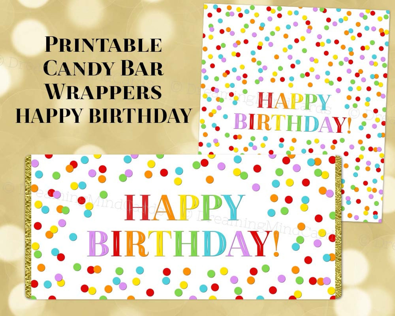 Printable Candy Bar Wrapper Happy Birthday Rainbow Confetti Digital ...