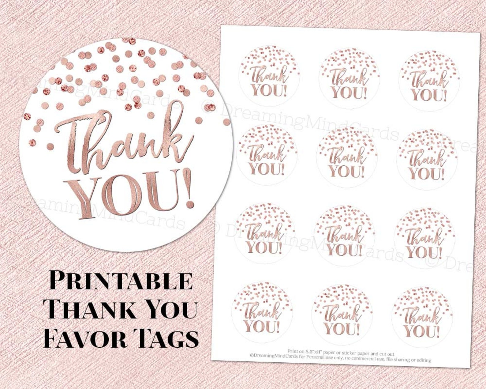 Printable Thank You Round Favor Tags Rose Gold Confetti - Etsy