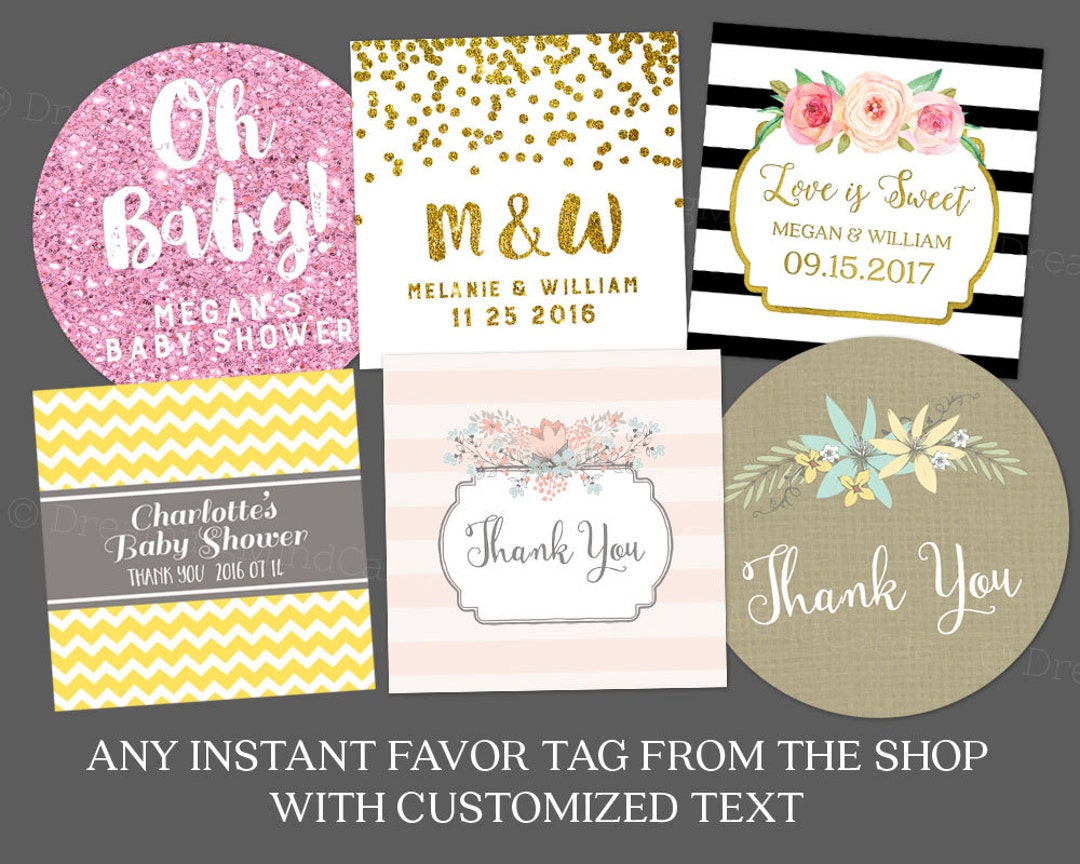 Printable Custom Text Favor Tag Digital Stickers Baby Shower Bridal ...