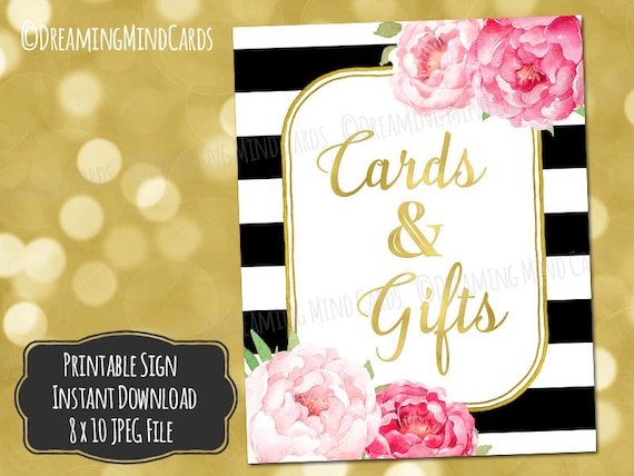 Printable Cards and Gifts Sign 8x10 Pink Watercolor Floral | Etsy