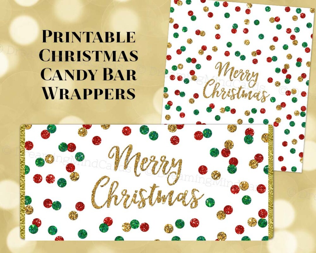 Printable Holiday Candy Bar Wrapper Labels Merry Christmas Red Green ...
