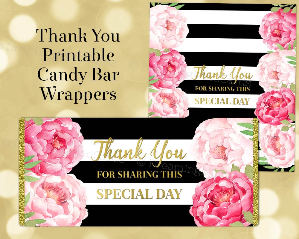 Printable Candy Bar Wrapper Labels Thank You Pink Watercolor | Etsy