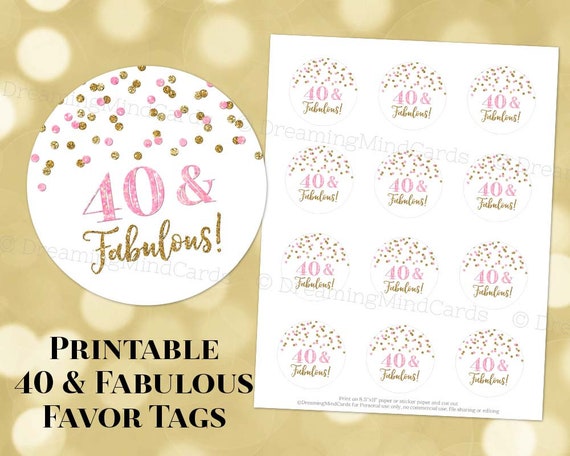 Printable 40 and Fabulous 40th Birthday Round Tags Pink and | Etsy