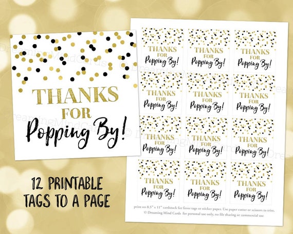 Printable Thank You for Popping by Favor Tags Black Gold - Etsy