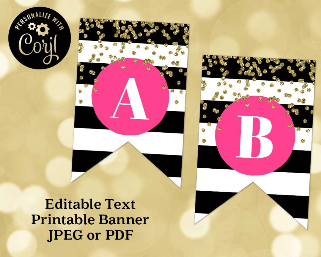 Printable Editable Text Banner Pink Gold Confetti Digital Download ...
