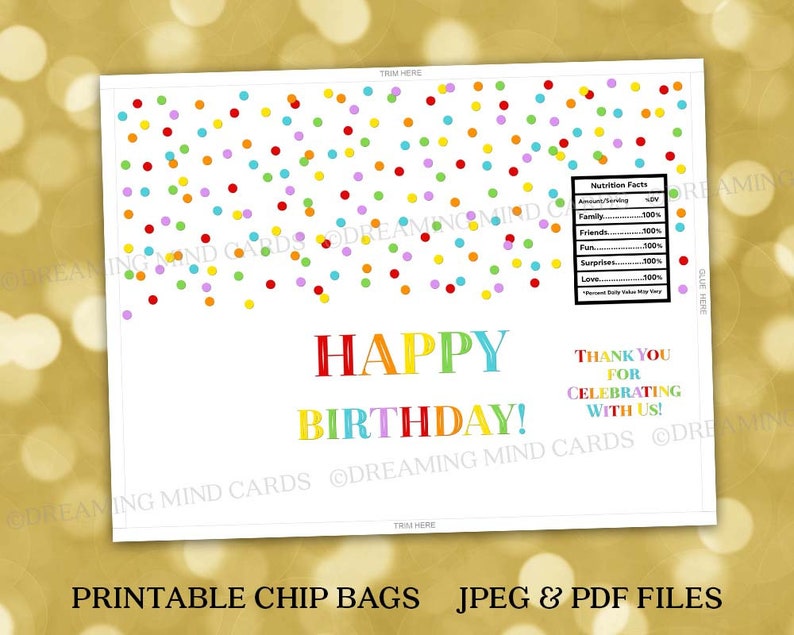 Printable Mini Chip Bag Happy Birthday Rainbow Confetti - Etsy