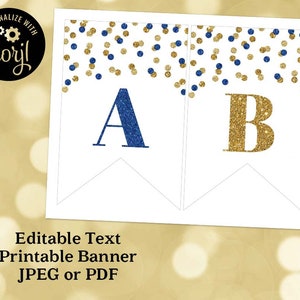 Printable Editable Text Banner Blue and Gold Confetti Digital Download ...