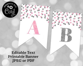 Printable Editable Text Banner Pink and Gold Confetti Digital Download ...